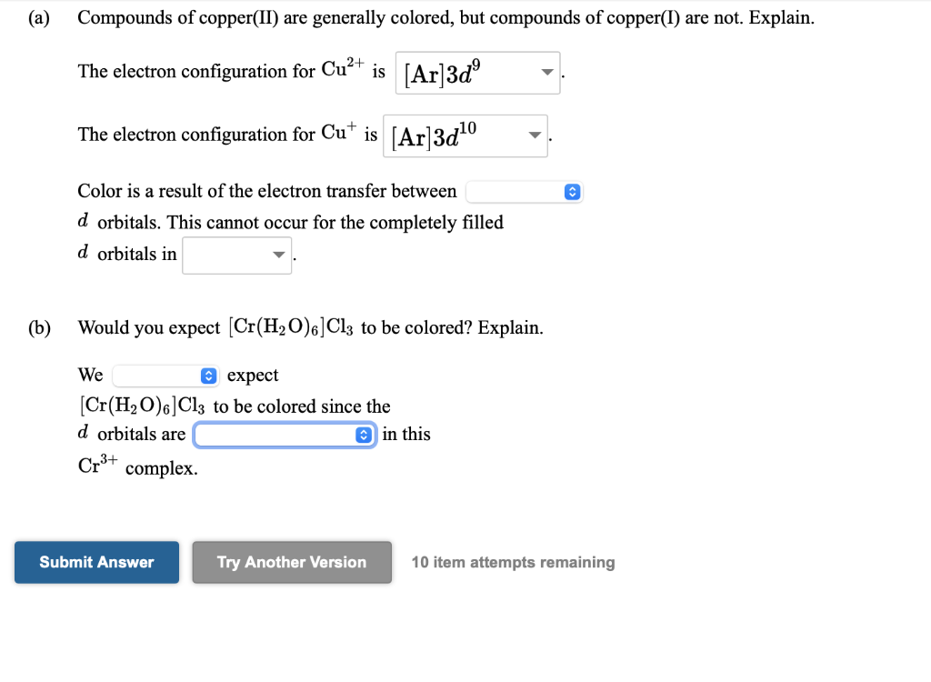 Solved ) (a) Compounds of copper(II) are generally colored, | Chegg.com