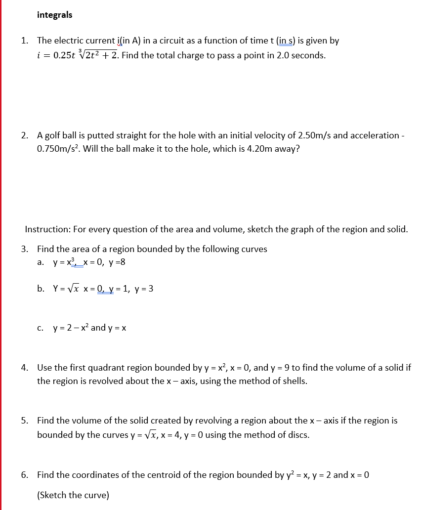 Solved integrals 1. The electric current iſin A) in a | Chegg.com