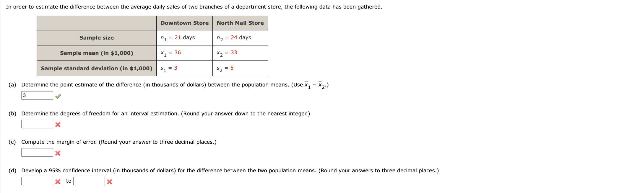 Solved (a) Determine the point estimate of the difference | Chegg.com