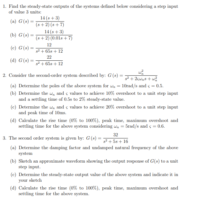 Solved 1 Find The Steady State Outputs Of The Systems