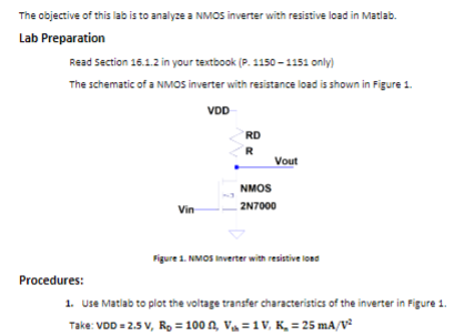 Solved The objective of this lab is to analyze a NMOS | Chegg.com