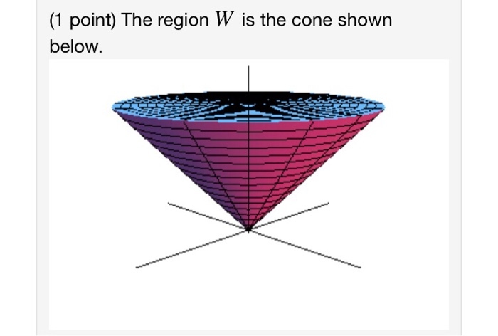 Solved (1 point) The region W is the cone shown below. | Chegg.com