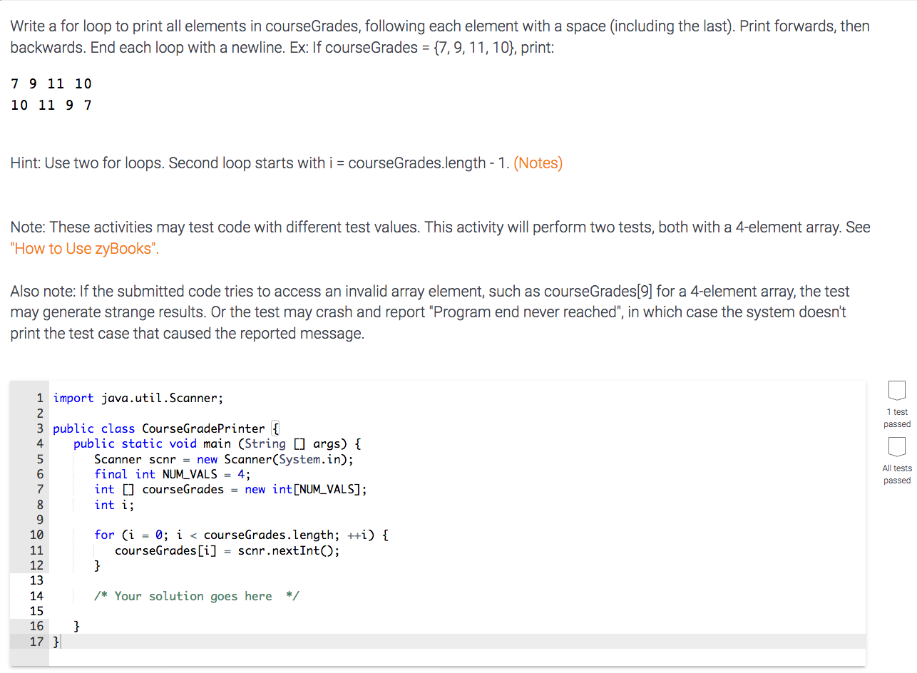 Solved Write a for loop to print all elements in | Chegg.com