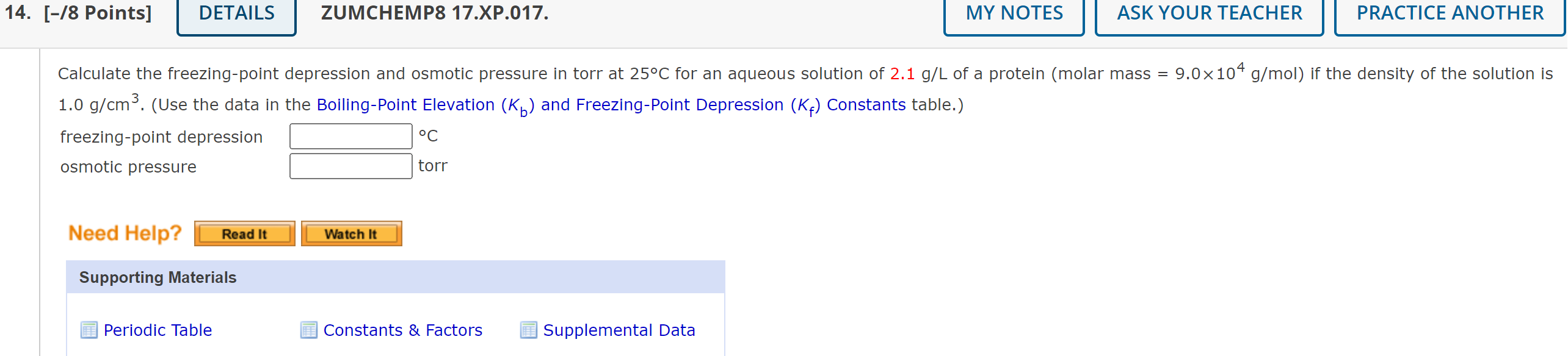Solved Calculate the freezing-point depression and osmotic | Chegg.com