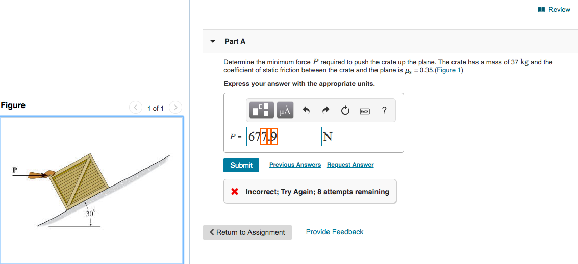 Solved Review Part A Determine The Minimum Force P Required