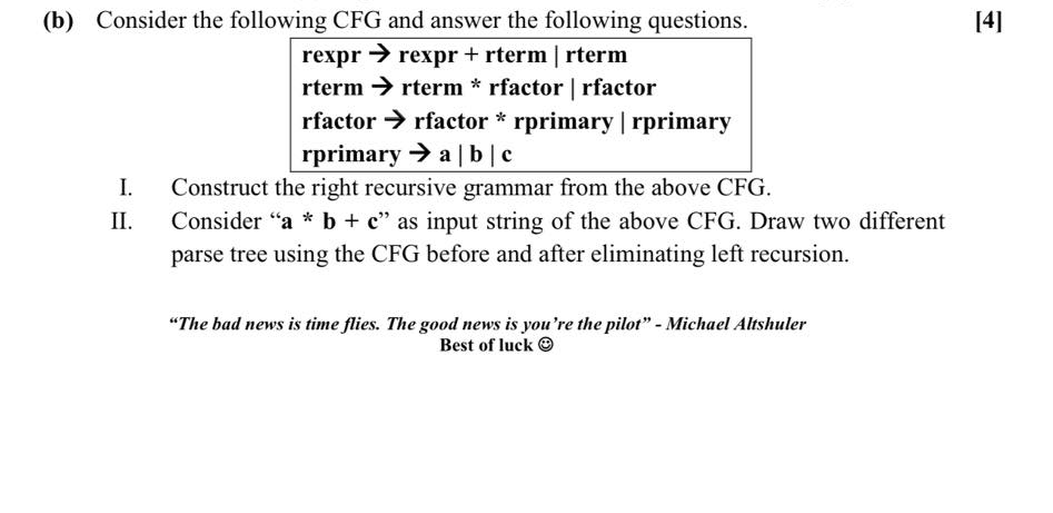 Solved [4] (b) Consider the following CFG and answer the | Chegg.com