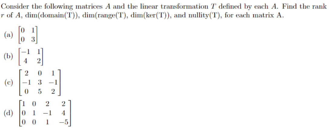 Solved Consider the following matrices A and the linear | Chegg.com