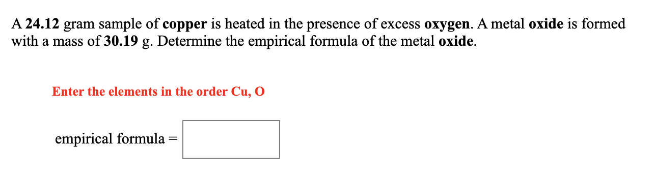 Solved A 24.12 gram sample of copper is heated in the | Chegg.com