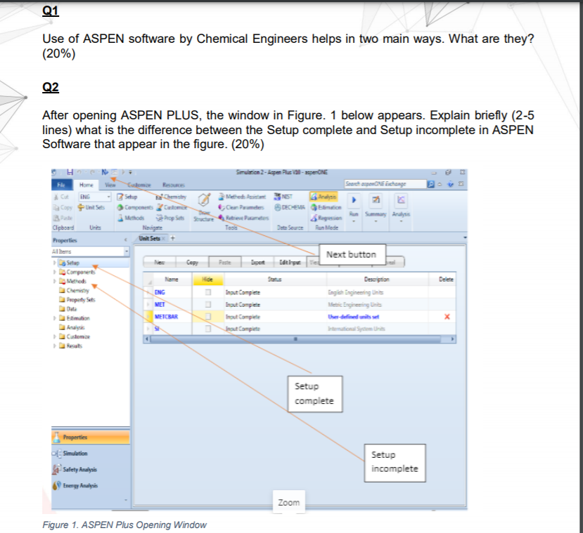 Solved Q1 Use of ASPEN software by Chemical Engineers helps | Chegg.com