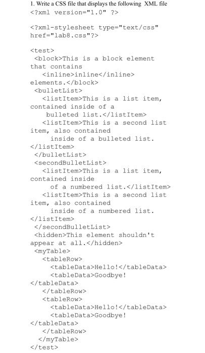 Solved 1 Write A Css File That Displays The Following Xml 9069