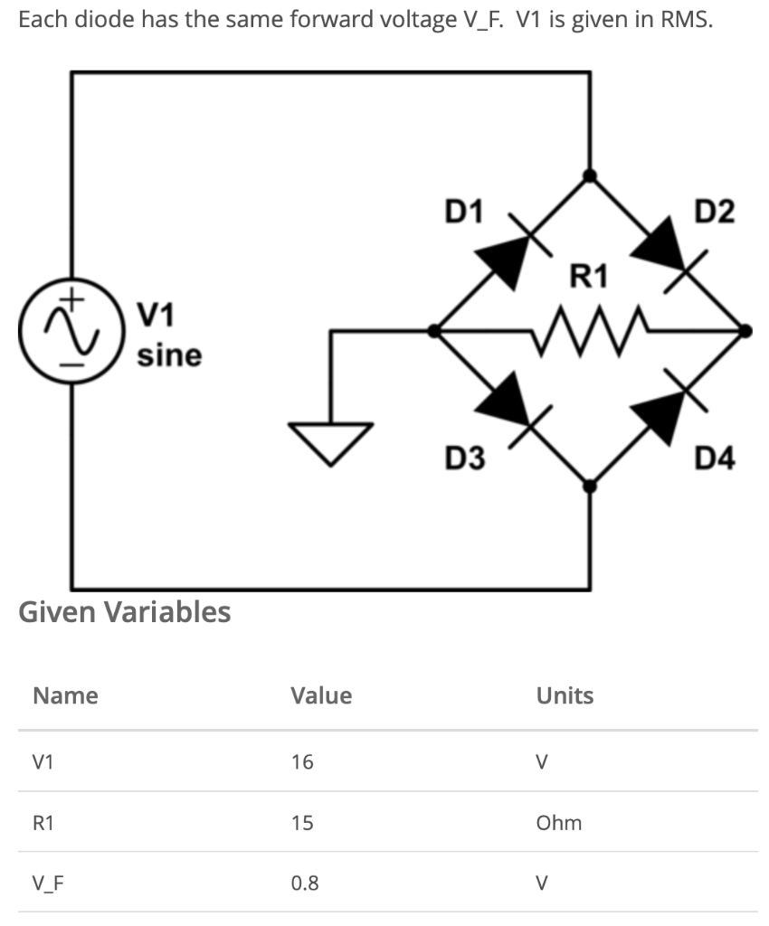 Solved Each diode has the same forward voltage V_F. V1 is | Chegg.com