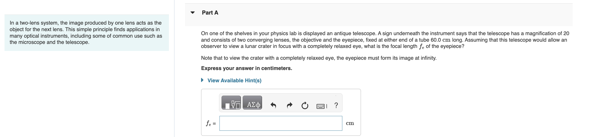 Solved In a two-lens system, the image produced by one lens | Chegg.com