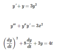 Solved y′+y=3y2 y′′′+y′′y′=3x2(dtdy)2+8dtdy+3y=4t | Chegg.com