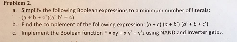 Solved Problem 2. a. Simplify the following Boolean | Chegg.com