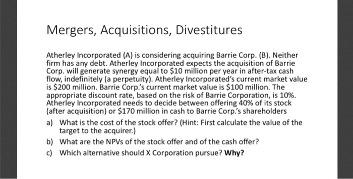 Solved Mergers, Acquisitions, Divestitures Atherley | Chegg.com