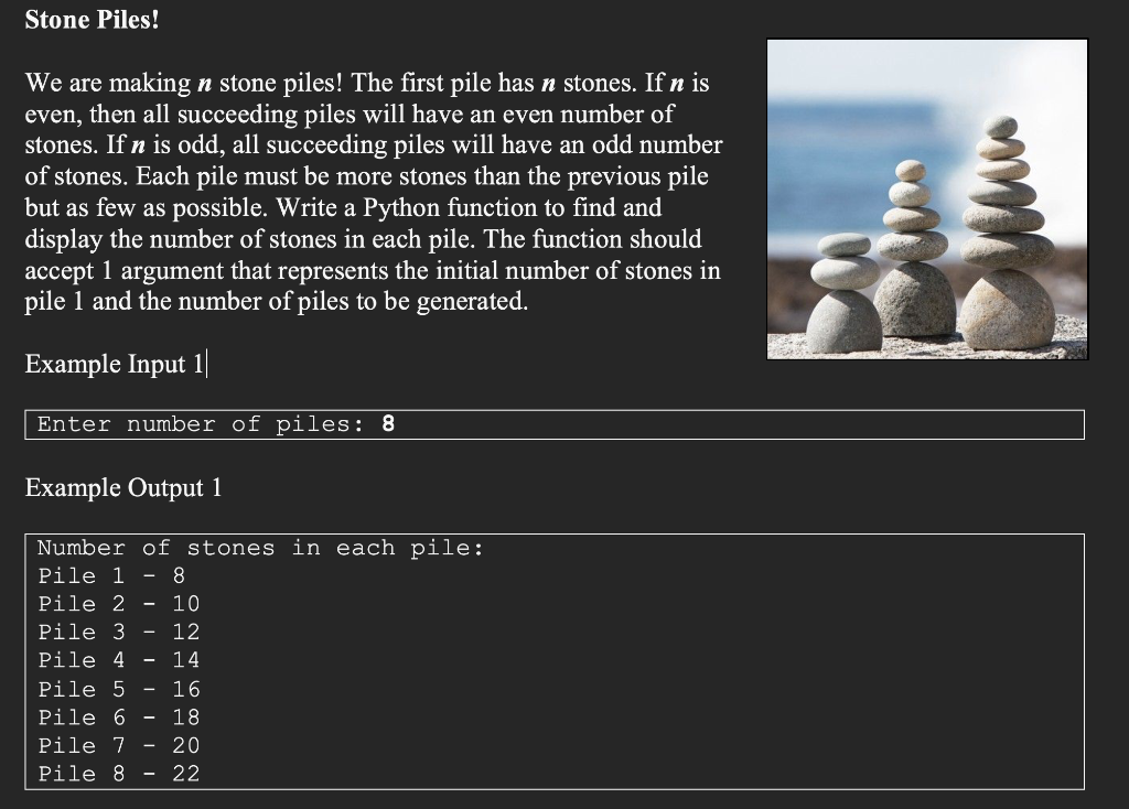 Solved Example Input 2 Enter number of piles: 7 Example | Chegg.com
