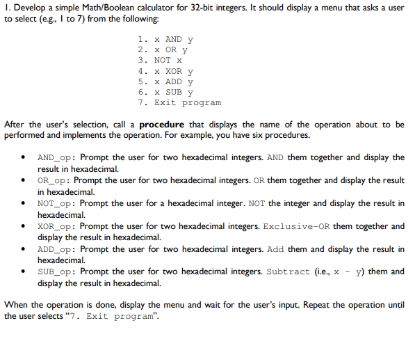 Solved 1. Develop a simple Math/Boolean calculator for | Chegg.com