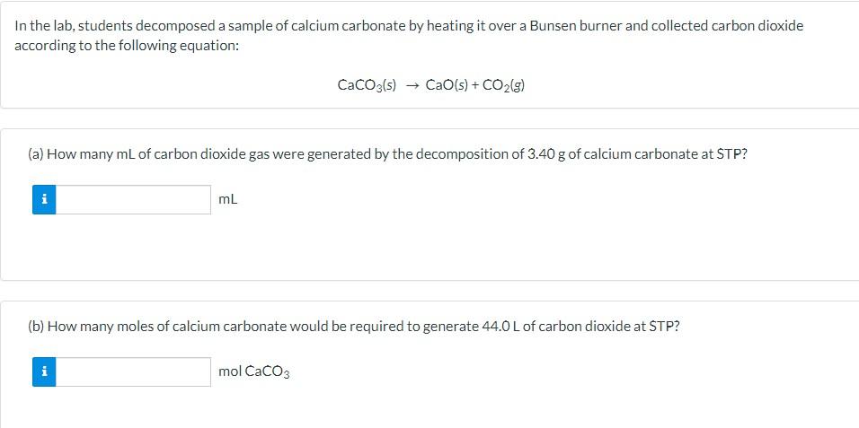 Solved In the lab, students decomposed a sample of calcium | Chegg.com