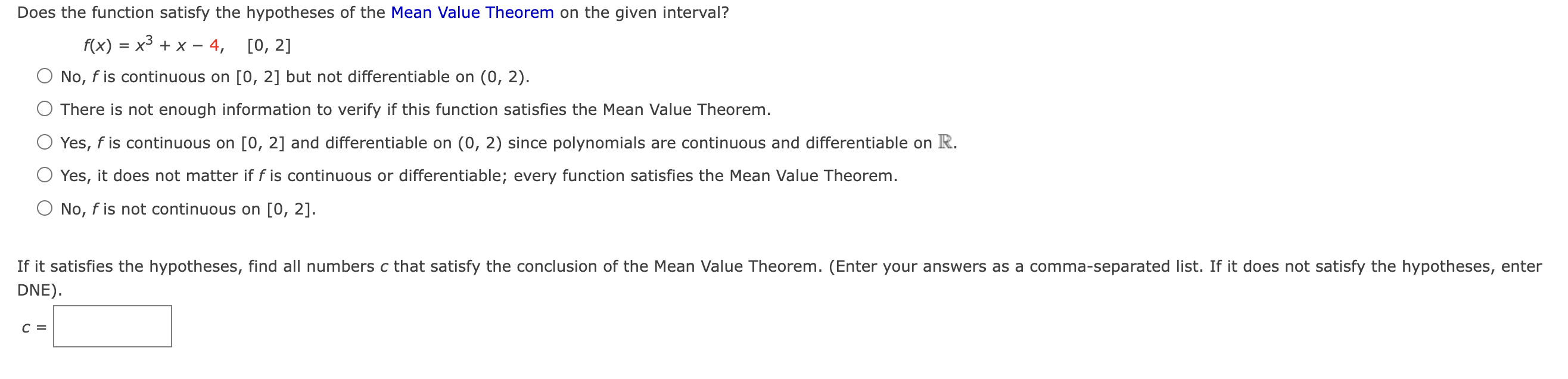 Solved Does the function satisfy the hypotheses of the Mean | Chegg.com