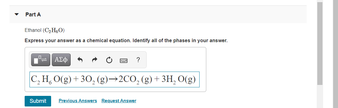 Solved Part A Ethanol (C2H60) Express your answer as a | Chegg.com