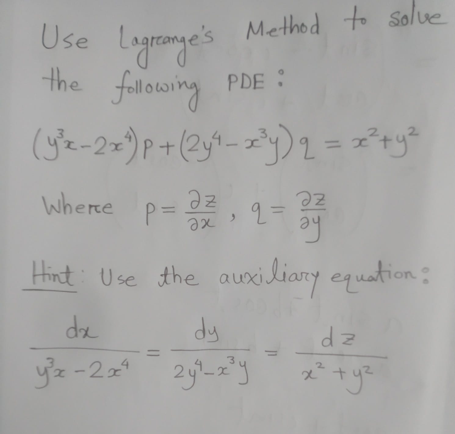 Solved Use Lagrange's Method to solve the following PDE: | Chegg.com