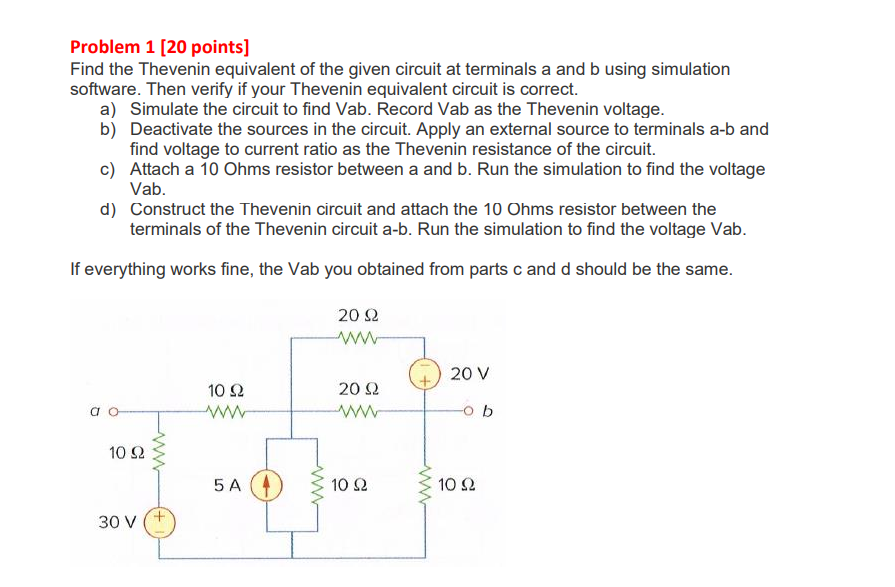 Solved Problem 1 [ 20 points] Find the Thevenin equivalent | Chegg.com