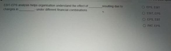 Solved EBIT-EPS analysis helps organisation understand the | Chegg.com