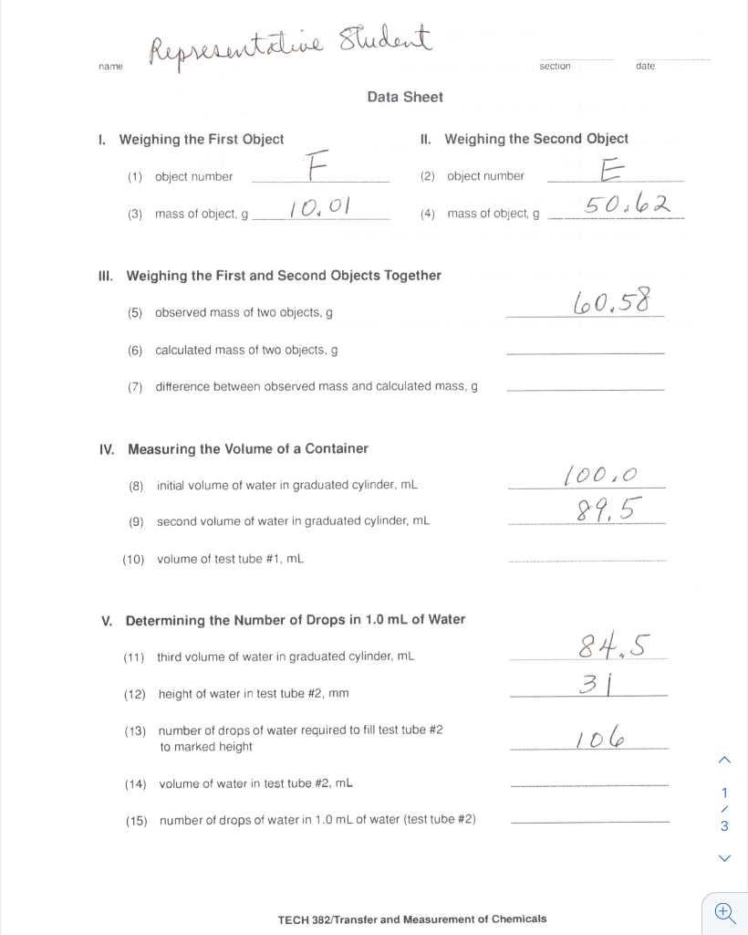 Solved Representative Student name section date Data Sheet | Chegg.com