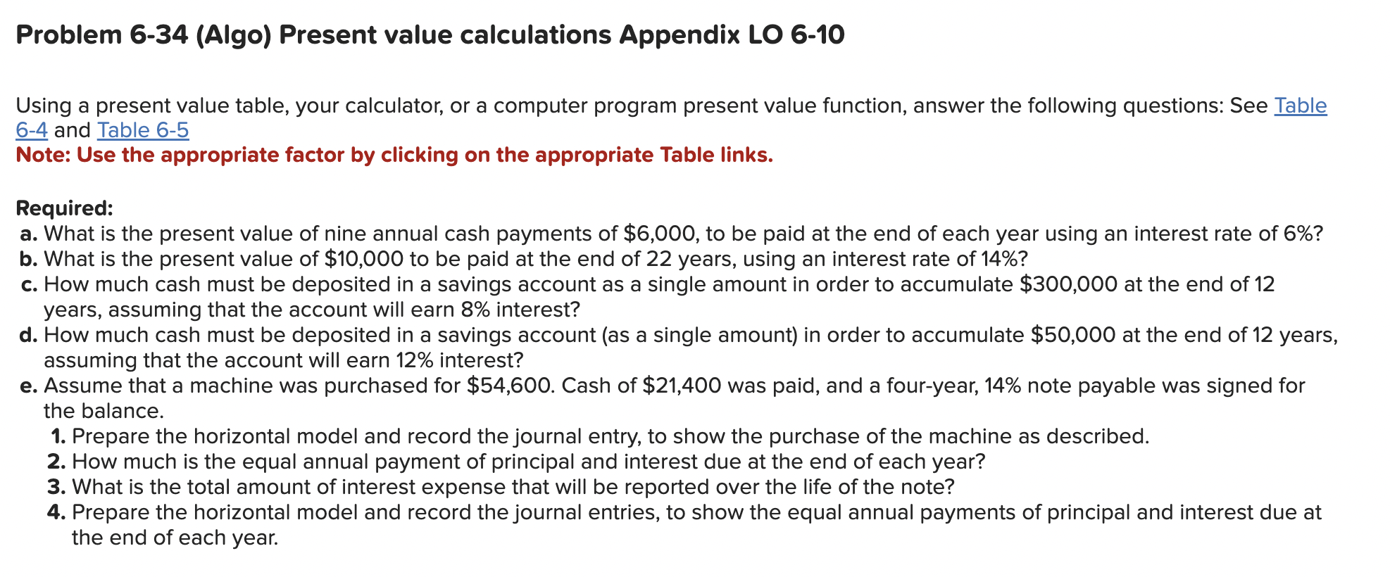 Solved Problem 6-34 (Algo) Present value calculations | Chegg.com