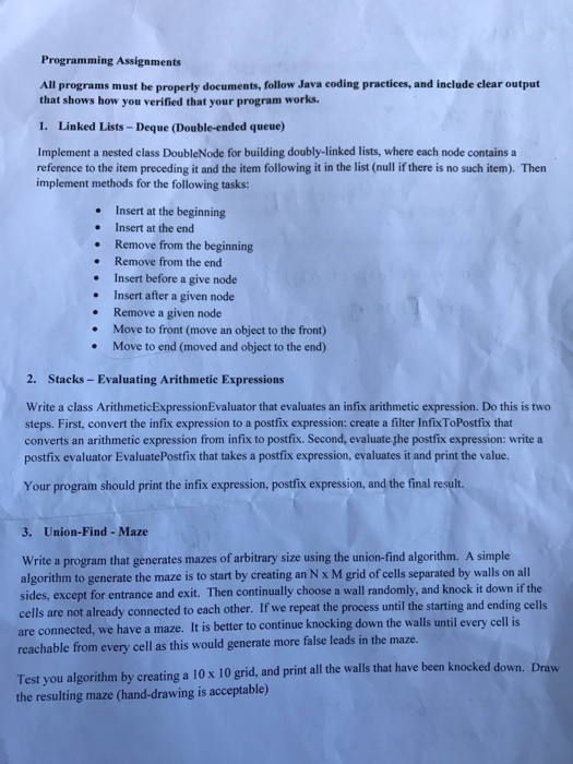 Solved Programming Assignments All programs must be properly | Chegg.com