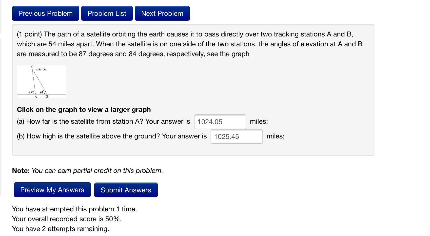Solved (1 point) The path of a satellite orbiting the earth | Chegg.com