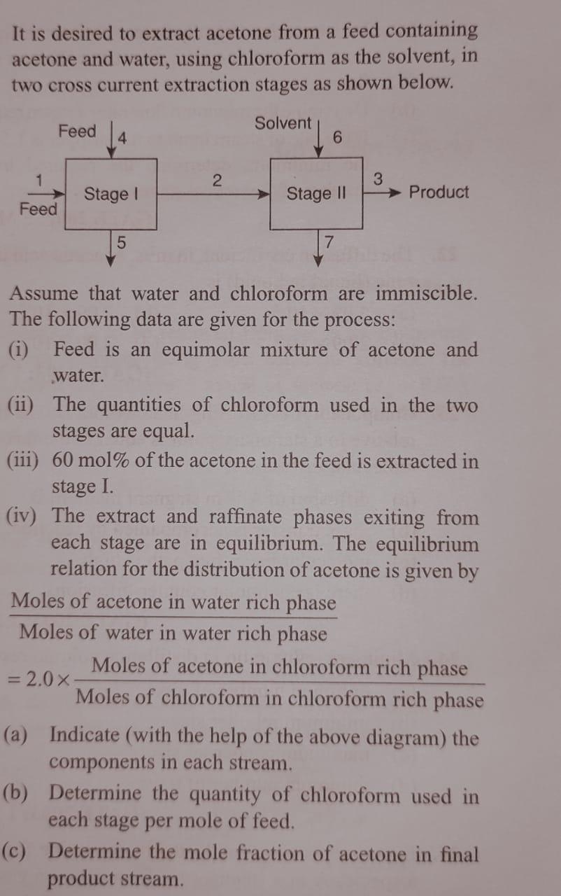 Solved It is desired to extract acetone from a feed | Chegg.com
