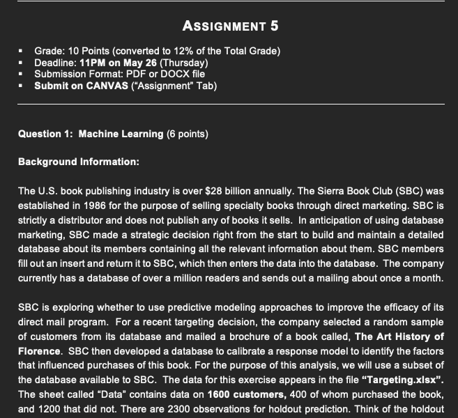 Solved ASSIGNMENT 5 Grade: 10 Points (converted to 12% of | Chegg.com
