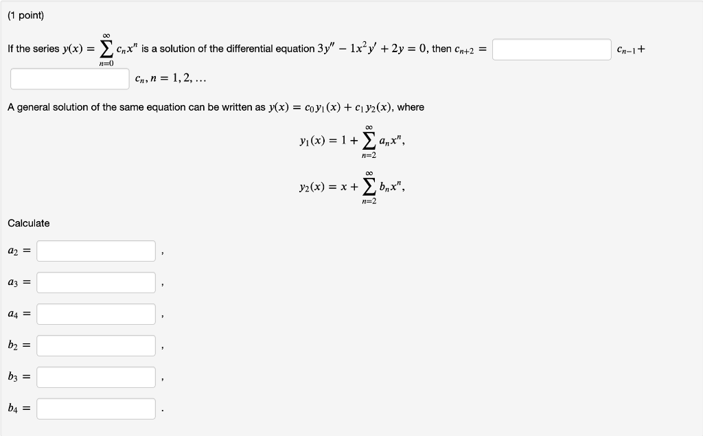 Solved If the series y(x)=∑n=0∞cnxn is a solution of the | Chegg.com Solved If the series y(x)=∑n=0∞cnxn is a solution of the | Chegg.com
