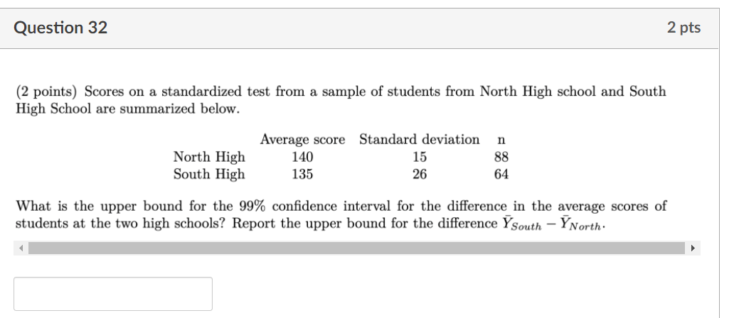Solved Question 29 2 pts (2 points) Scores on a standardized | Chegg.com
