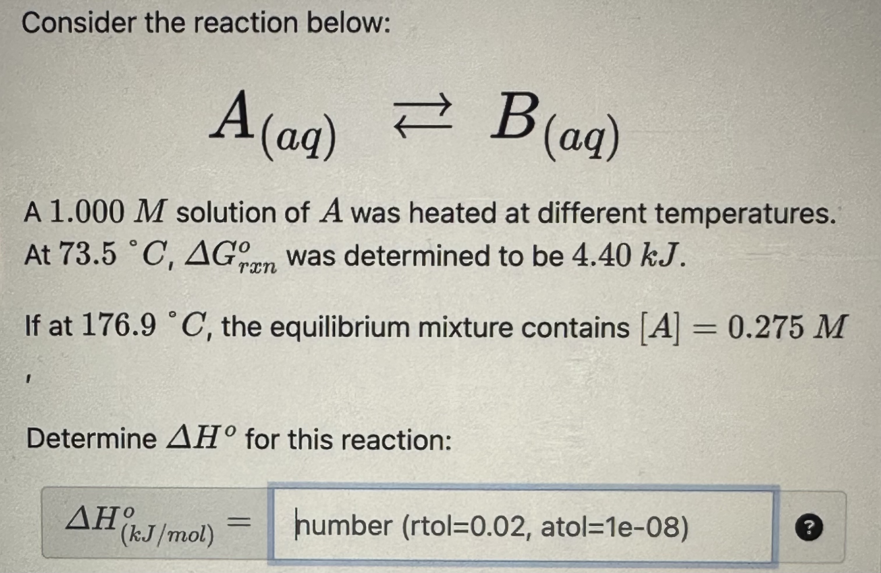 Solved Consider the reaction below:A(aq)⇄B(aq)A 1.000 M | Chegg.com