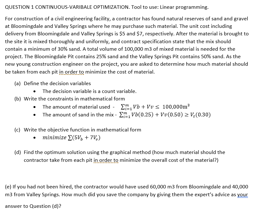 Solved QUESTION 1 CONTINUOUS-VARIBALE OPTIMIZATION. Tool to | Chegg.com
