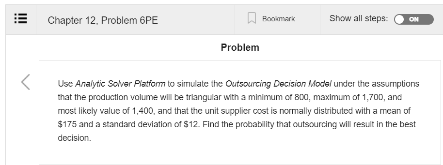 Solved This problem asks to use the analytic solver platform | Chegg.com