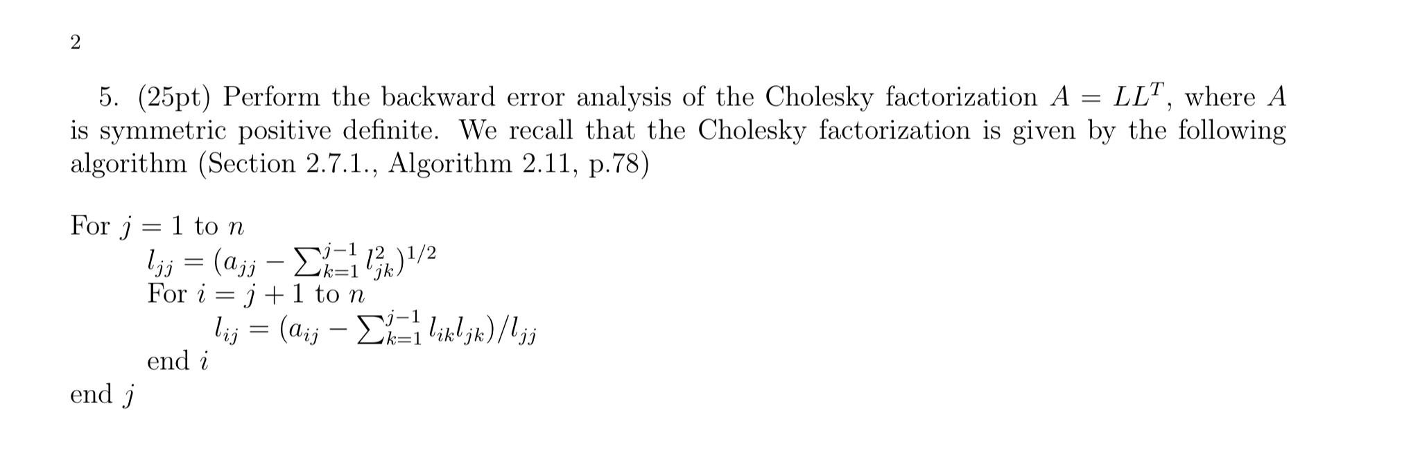 5. (25pt) Perform the backward error analysis of the | Chegg.com