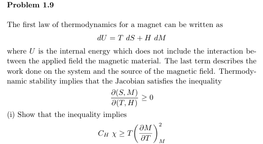 Solved The first law of thermodynamics for a magnet can be | Chegg.com