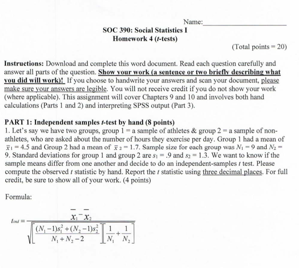Solved Name: SOC 390: Social Statistics I Homework 4 | Chegg.com