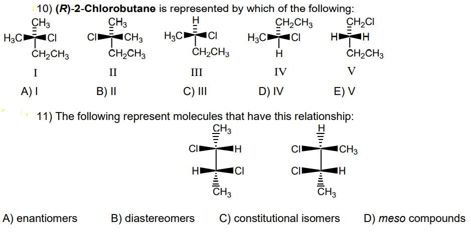 Solved 10) (R)-2-Chlorobutane is represented by which of the | Chegg.com