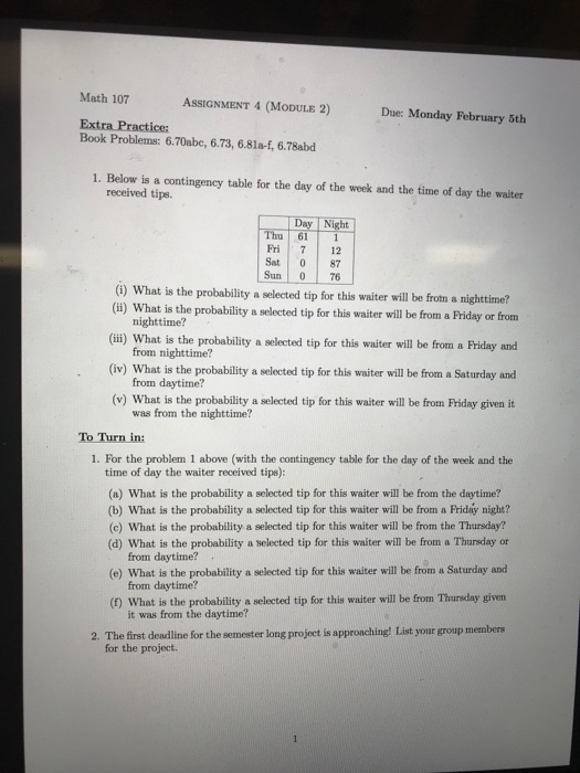 Solved Math 107 ASSIGNMENT 4 (MODULE 2) Due: Monday February | Chegg.com