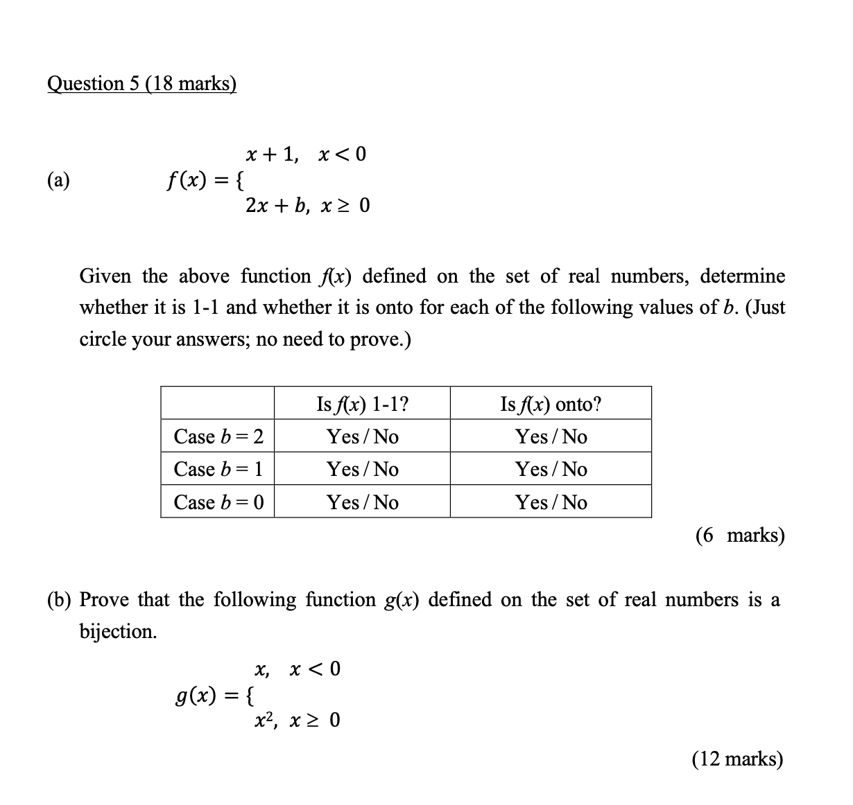 Solved Question 5 (18 marks) (a) f(x)={x+1,x