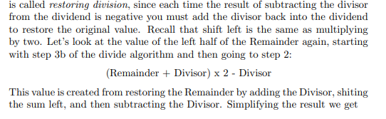 Solved is called restoring division, since each time the | Chegg.com