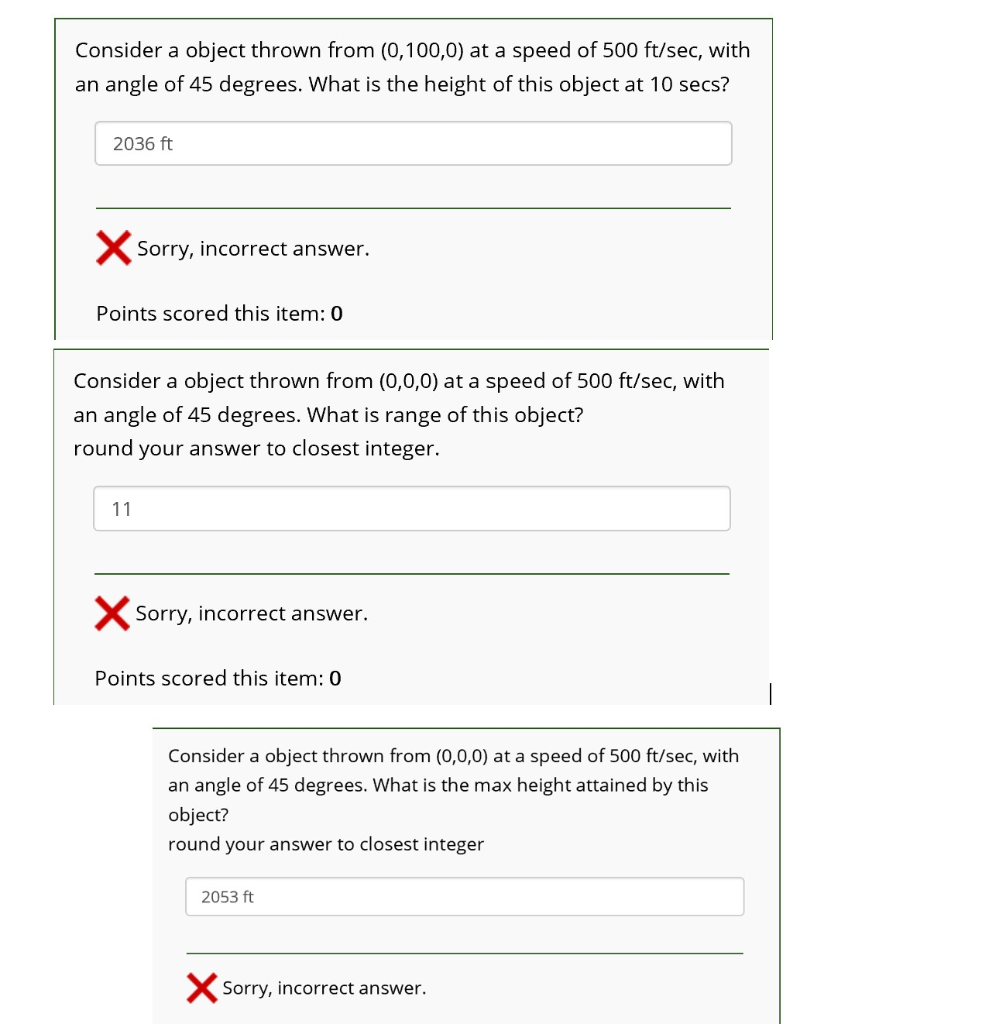 Solved Consider a object thrown from (0,100,0) at a speed of | Chegg.com