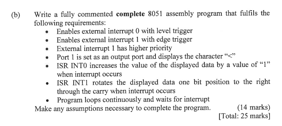 (b) Write a fully commented complete 8051 assembly | Chegg.com
