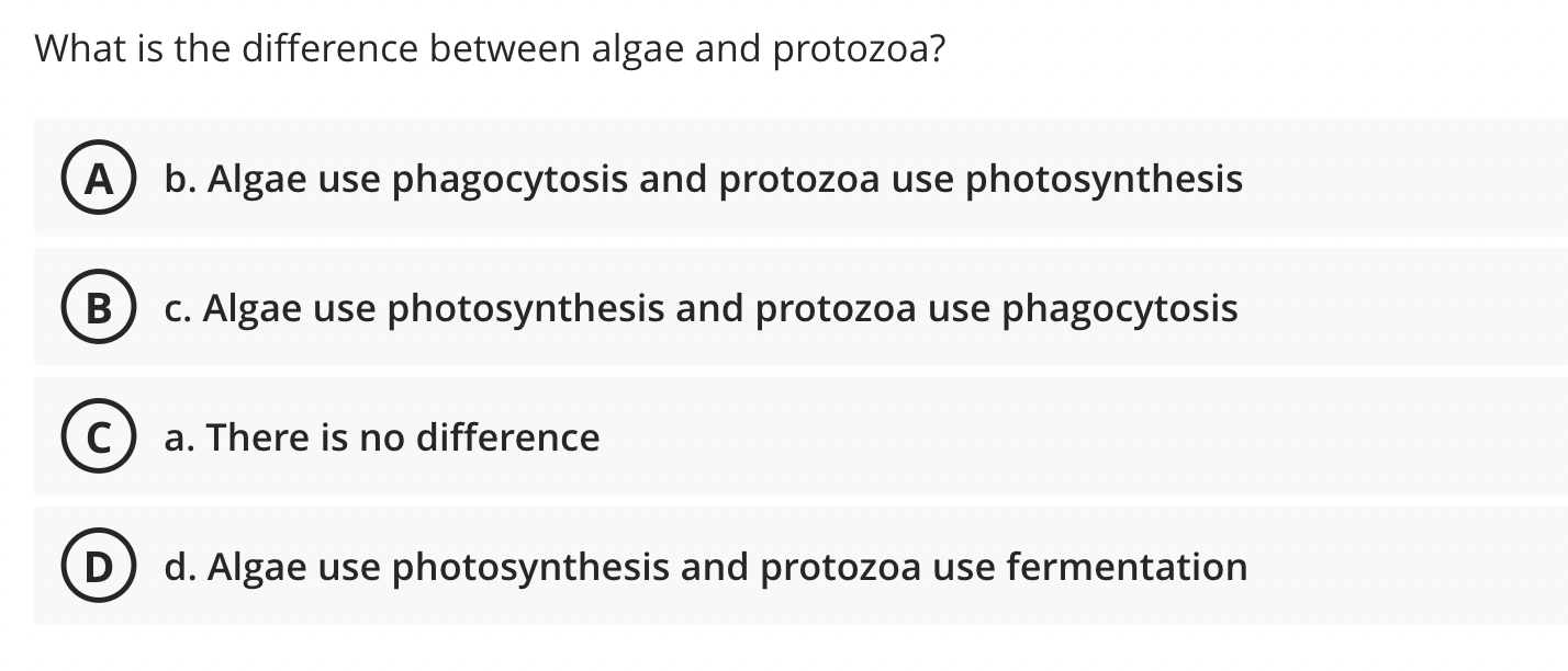 Solved What is the difference between algae and protozoa? b. | Chegg.com