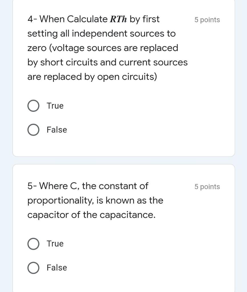 Solved 5 points 4-When Calculate RTh by first setting all | Chegg.com