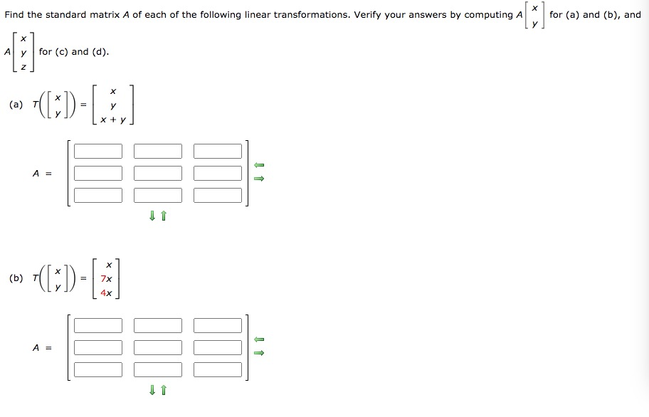 Solved Find the standard matrix A of each of the following | Chegg.com